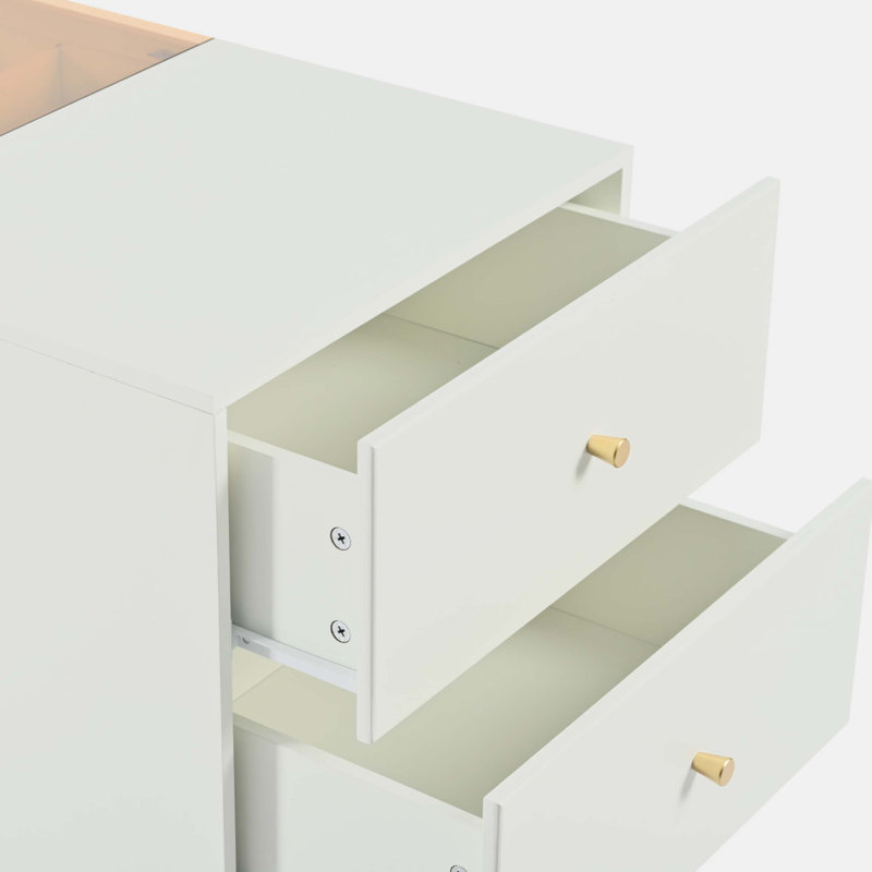 Ebern Designs Multi-Functional Island Vanity Dresser with Glass Tabletop, Display Shelf,6 ...